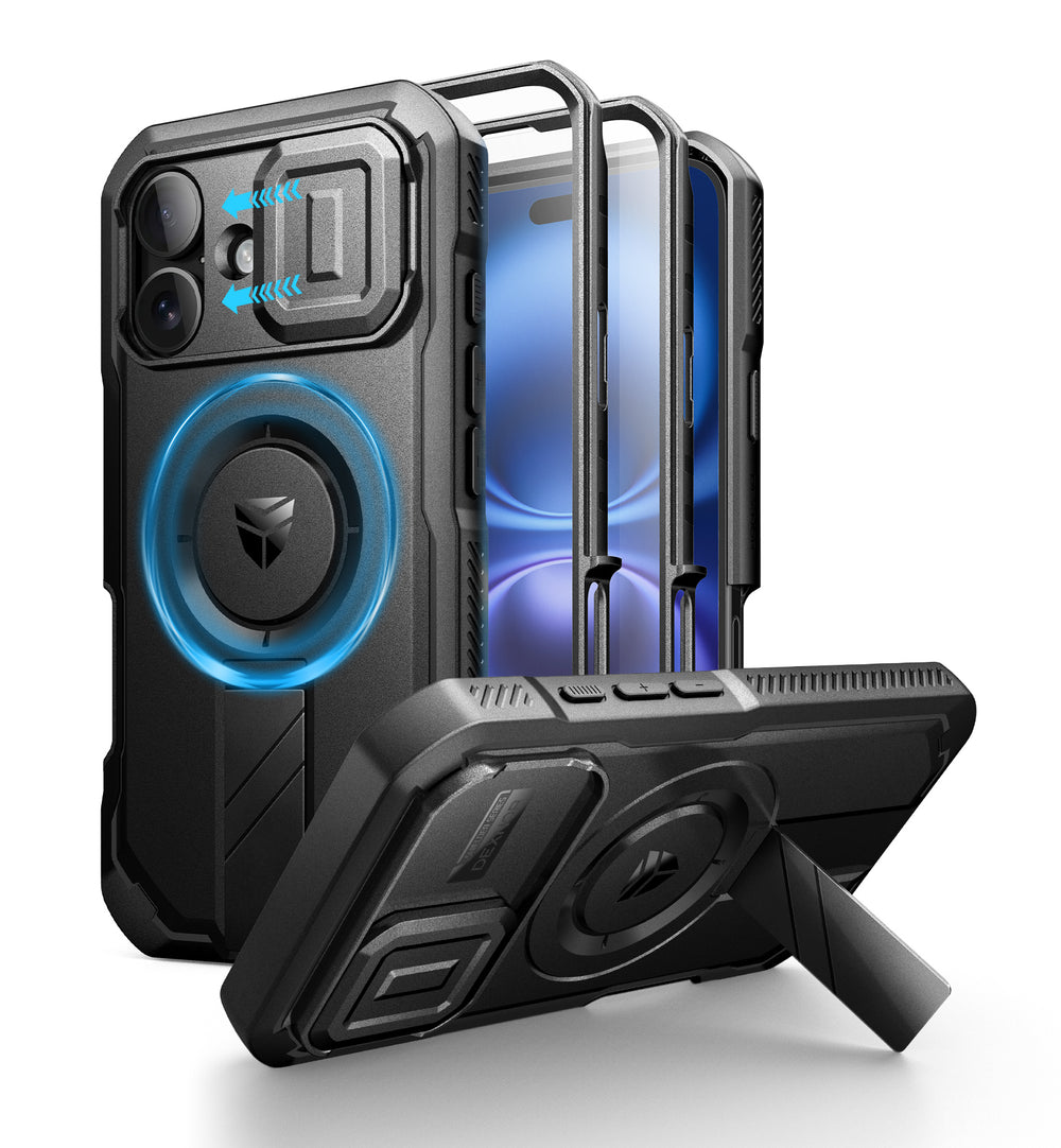 Dexnor Black Case For iPhone 16 With Slide Camera Cover MagSafe Heavy ...